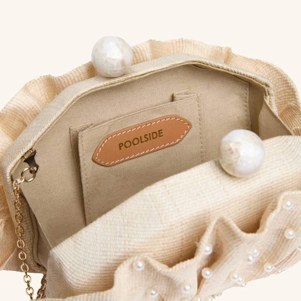 The Origami Scallop Pearl | Straw Clutch with Pearl Embroidery – POOLSIDE
